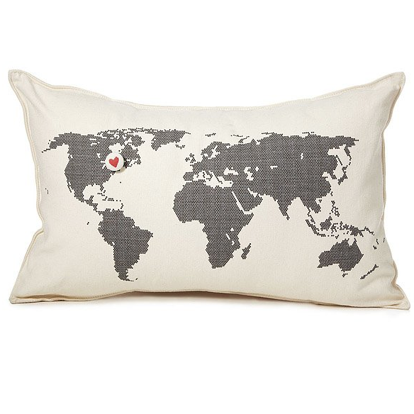 world map pillow with star button – pi'lo