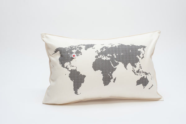 world map pillow with star button – pi'lo